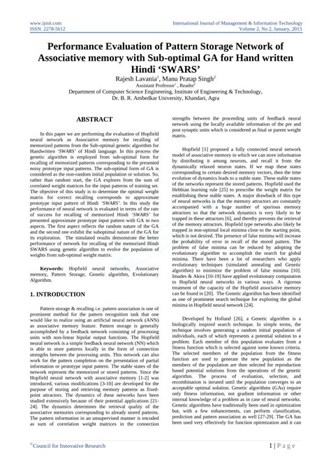 pdf performance evaluation of pattern storage network of associative