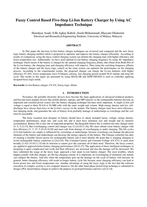 PDF Fuzzy Control Based Five Step Li Ion Battery Charger By Using AC Impedance Technique