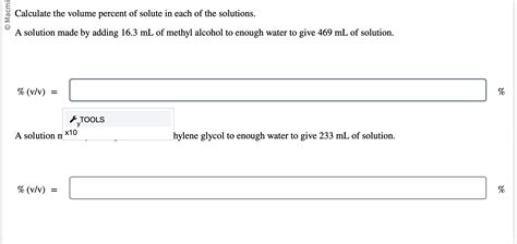 Solved Calculate The Volume Percent Of Solute In Each Of The Chegg