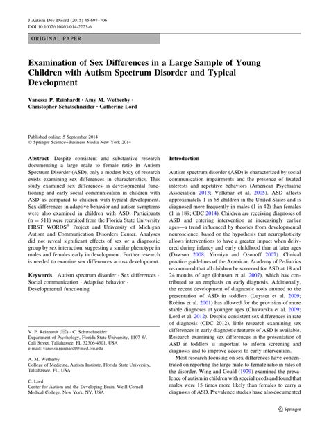 Pdf Examination Of Sex Differences In A Large Sample Of Young