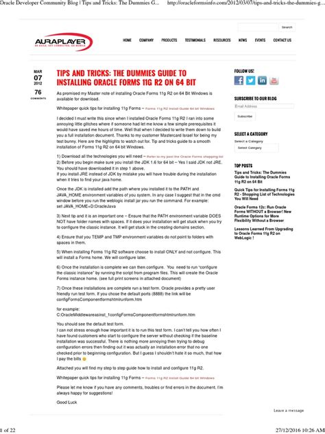 Oracle Developer Community Blog Tips And Tricks The Dummies Guide To Installing Oracle Forms