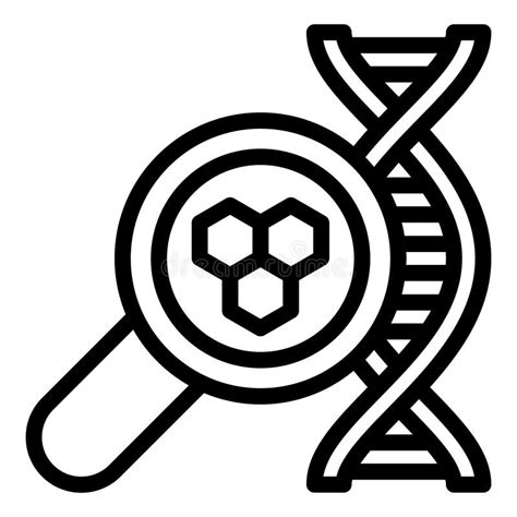 Dna Chain Cells With Magnifier Line Icon Genetic Research Concept