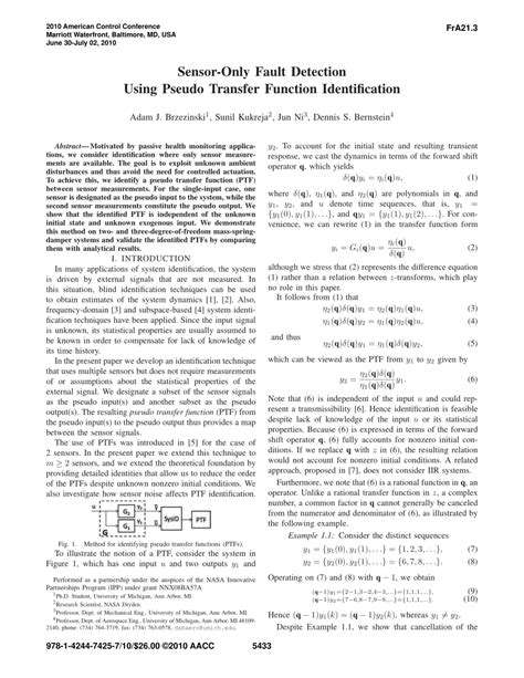 Pdf Sensor Only Fault Detection Using Pseudo Transfer Function