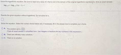 solved log11x log11 10x−1 1 rewrite the given equation