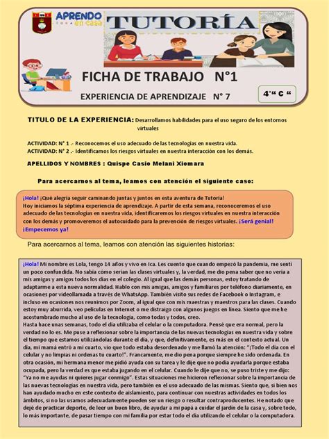 Experencia N°7 Tutoria 4° Año 01 10 21 Pdf Servicio De Redes