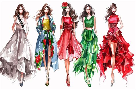 Desenho De Moda De Meninas Com Roupas Diferentes Vetor Premium Gerado Com Ia