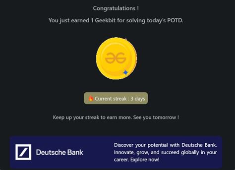 Rajasree S On Linkedin Geekstreak2024 Geekforgeeks Geekstreak2024 Deutschebank