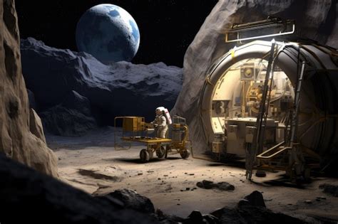 Premium Ai Image Construction Robot Assembling A Habitat Module On The Moon