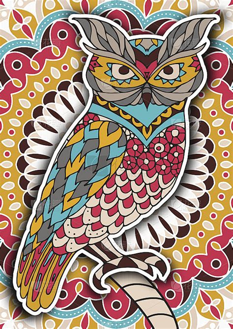 可印刷的彩色书页为成人 猫头鹰设计，活动