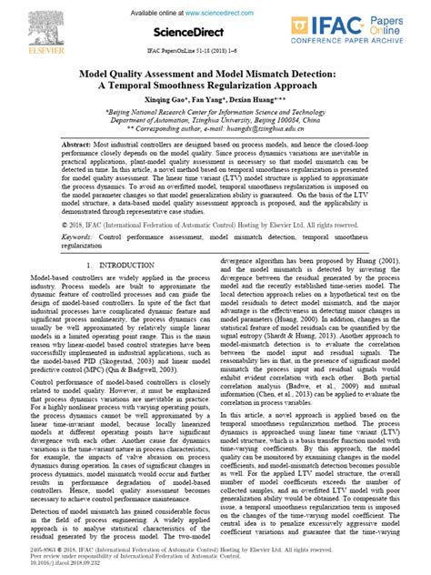 Model Quality Assessment And Model Mismatch Detection A Tem 2018 Ifac Paper Pdf Artificial
