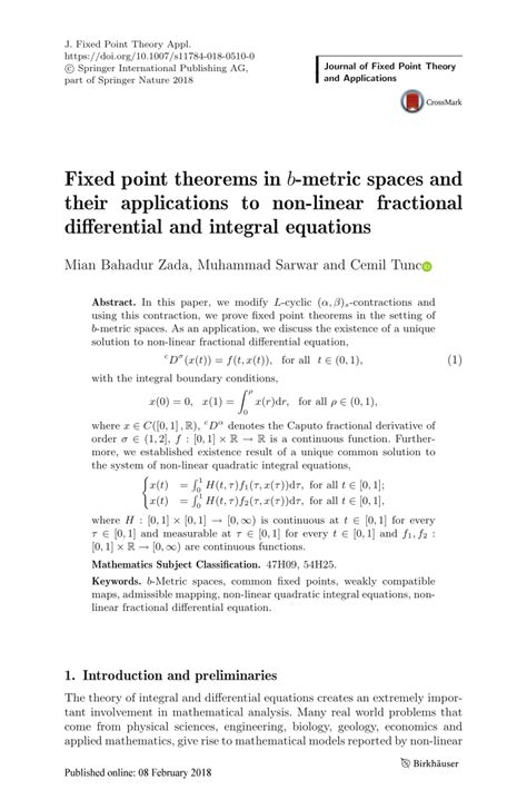 Pdf Fixed Point Theorems In B Metric Spaces And Their Applications To Non Linear Fractional