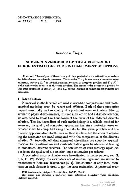 Pdf Super Convergence Of The A Posteriori Error Estimators For Finite Element Solutions