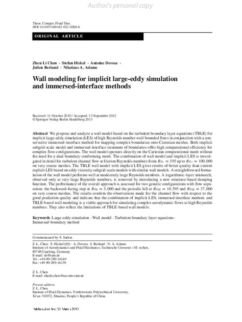 Pdf Wall Modeling For Implicit Large Eddy Simulation And Immersed Interface Methods