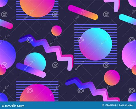Memphis Seamless Pattern With Gradient Shape In The Style Of 80s