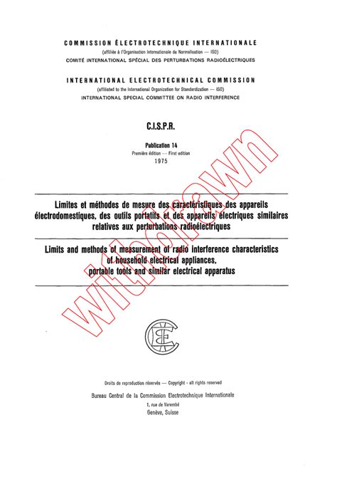 Cispr 14 1975 Limits And Methods Of Measurement Of Radio Interference Characteristics Of Household