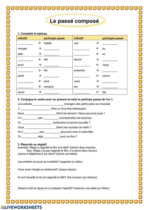 The Worksheet For Passe Compose Practice Is Shown In Black And White My Xxx Hot Girl