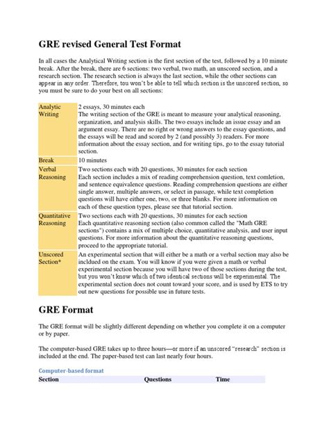 Gre Test Format Graduate Record Examinations Standardized Tests