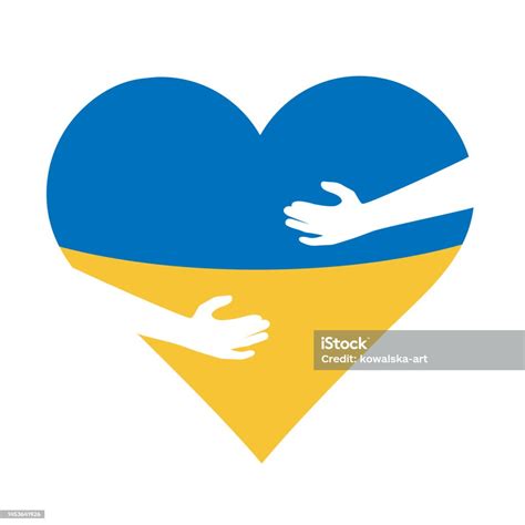손은 파란색 노란색 하트 모양을 껴안습니다 우크라이나 국기 아이콘 디자인의 색상입니다 전쟁은 없고 우크라이나를 위해 기도하십시오 벡터 그림 T 셔츠에 대한 스톡 벡터 아트