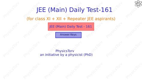 Jee Main Daily Test 161 Answer Keys Youtube