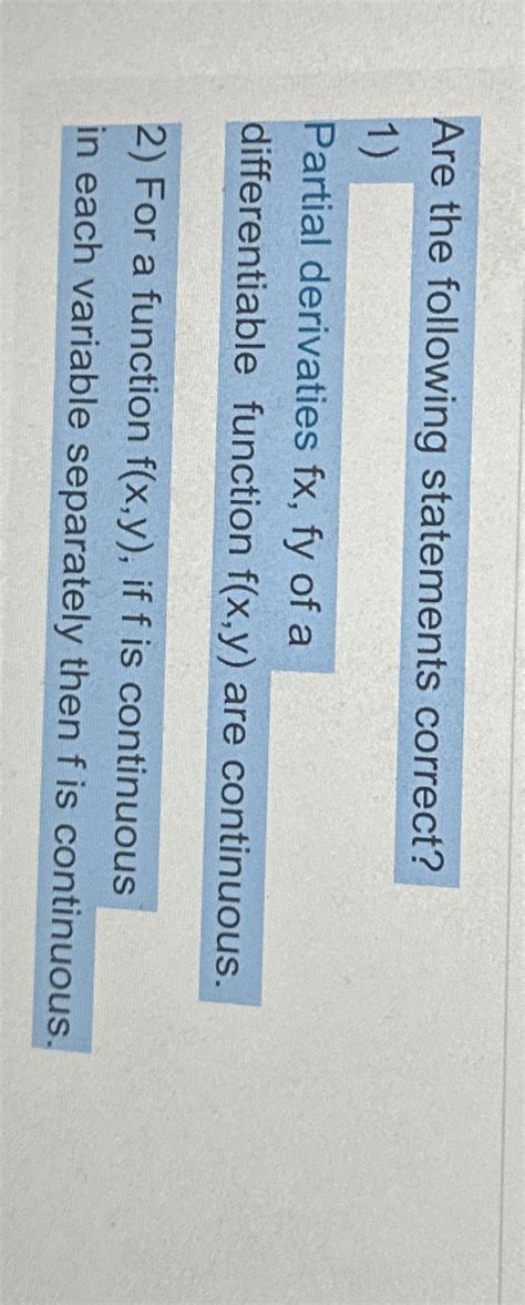 Solved Are The Following Statements Correct ﻿partial