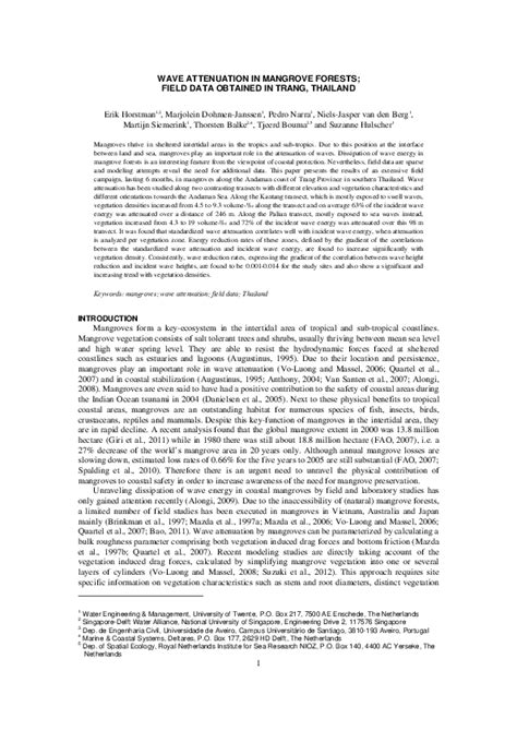 Pdf Wave Attenuation In Mangrove Forests Field Data Obtained In Trang Thailand