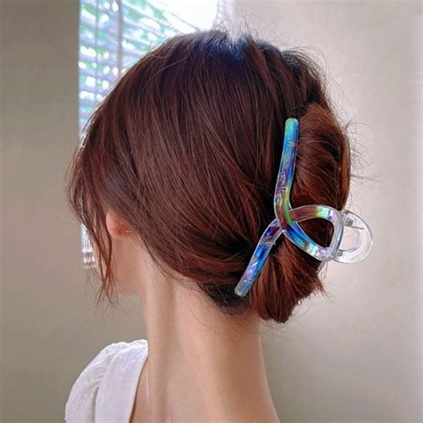 당일출고2size 투명 오로라 헤어 집게핀 머리핀 올림머리 반묶음 Y2k 대형 빅 꼬임 삔 11cm 13cm