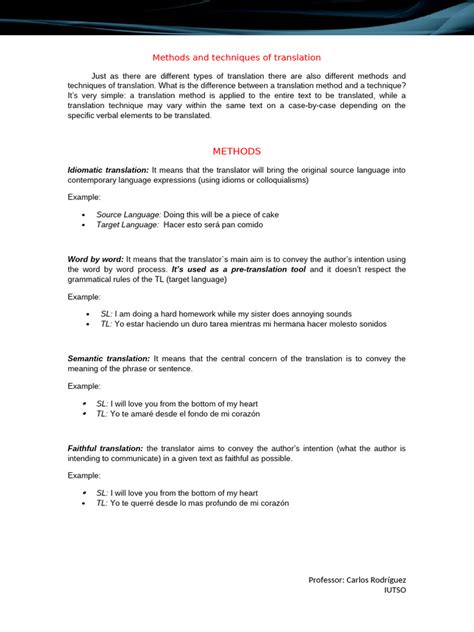 Methods And Techniques Of Translation Ii Trimester Pdf Translations Idiom