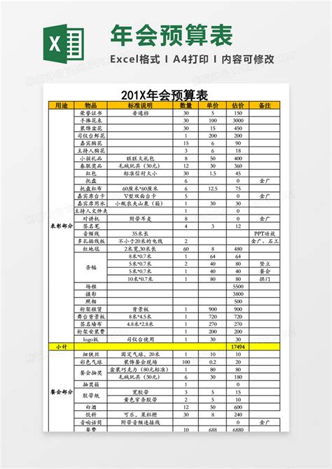 企业公司年会预算表表格excel模板下载 熊猫办公