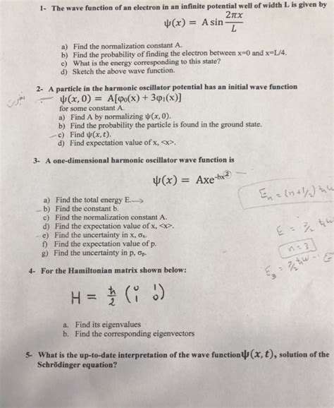 Solved 1 The Wave Function Of An Electron In An Infinite