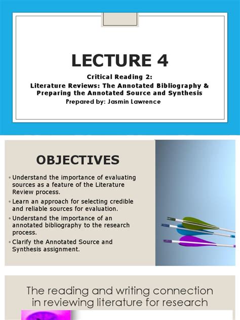 Lecture 4 Critical Reading 2 Literature Reviews The Annotated Bibliography Preparing The