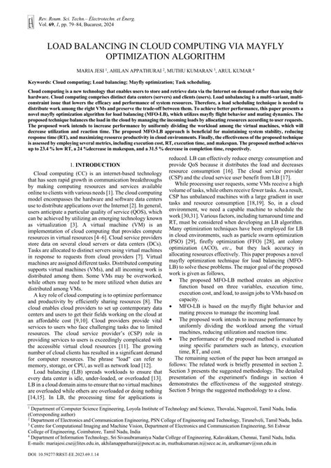 pdf load balancing in cloud computing via mayfly optimization algorithm