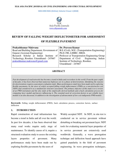 Pdf Review Of Falling Weight Deflectometer For Assessment Of Flexible Pavement