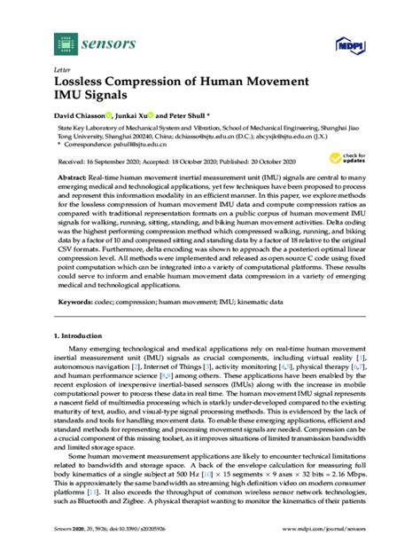 Fillable Online Lossless Compression Of Human Movement Imu Signals