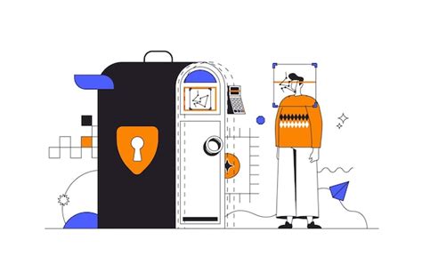 캐릭터가 있는 평면 개요 디자인의 생체 인식 제어 웹 개념 프리미엄 벡터