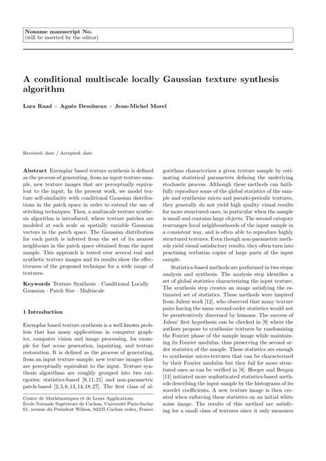 Pdf A Conditional Multiscale Locally Gaussian Texture Synthesis Algorithm