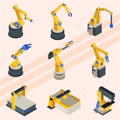 Premium Vector Isometric Icons Of Robotic Machinery And Industrial Robots