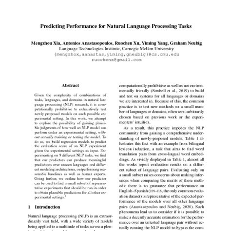 Predicting Performance For Natural Language Processing Tasks Acl Anthology