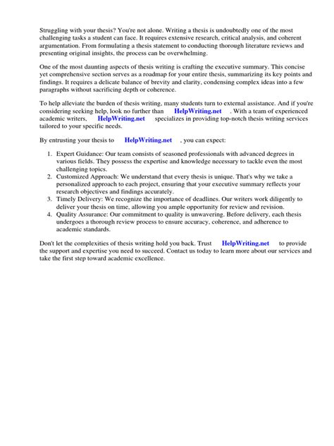 Executive Summary Thesis Sample Download Free Pdf Thesis Expert