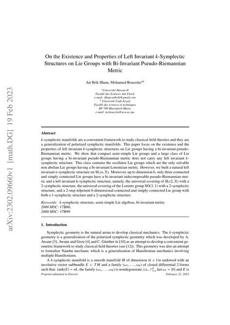 pdf on the existence and properties of left invariant k symplectic