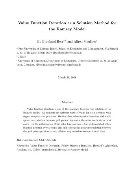 pdf value function iteration as a solution method for the · pdf