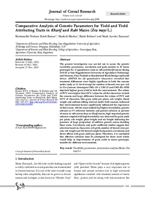 Pdf Comparative Analysis Of Genetic Parameters For Yield And Yield Attributing Traits In