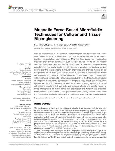 Pdf Magnetic Force Based Microfluidic Techniques For Cellular And Tissue Bioengineering