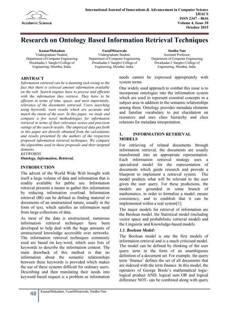Research On Ontology Based Information Retrieval Techniques Pdf