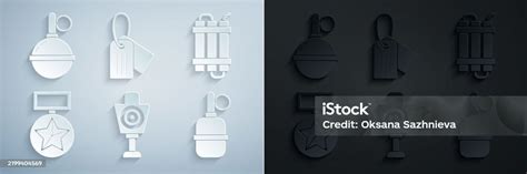 사격을 위한 인간 표적 스포츠를 설정하고 다이너마이트 폭탄 스틱 군사 보상 메달 수류탄 인식표 및 아이콘을 폭발시킵니다 벡터 3