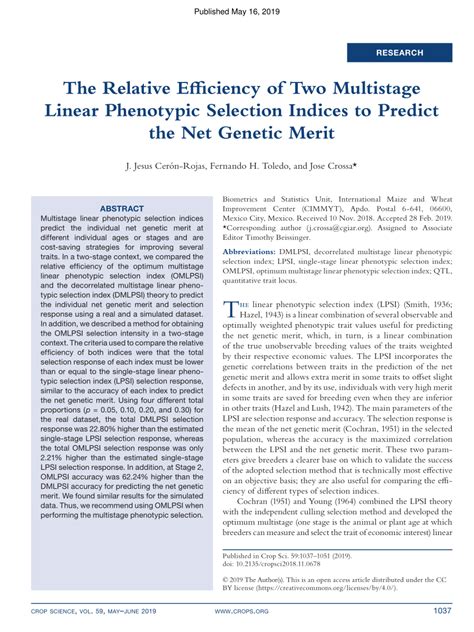 Pdf The Relative Efficiency Of Two Multistage Linear Phenotypic Selection Indices To Predict