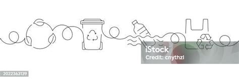 연속 한 선 그리기 재활용 및 제로 웨이스트 아이콘 개념 단일 라인 벡터 그림입니다 재활용에 대한 스톡 벡터 아트 및 기타 이미지 재활용 재활용 기호 라인아트