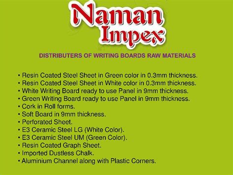 Writing Display Board Raw Material Naman Impex New Delhi ID