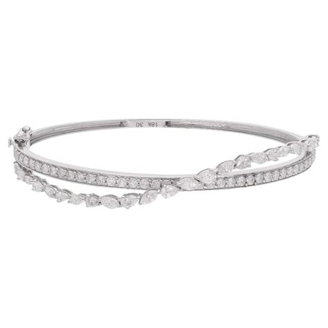 Marquise Pear Round Diamond Criss Cross Bangle Fine Bracelet 18 Karat