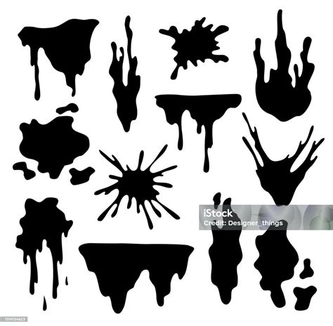 블랙 슬리미 끈적끈적한 방울 독성 떨어지는 점액 끈적끈적한 스로트와 드롭 액체 테두리 만화 고립 된 벡터 장식 형태 재생 Blotches Snot 세트 개념에 대한 스톡