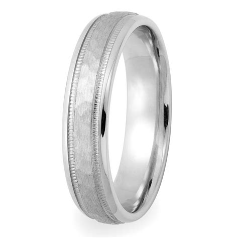 5mm Hammered Finish Platinum Wedding Bands